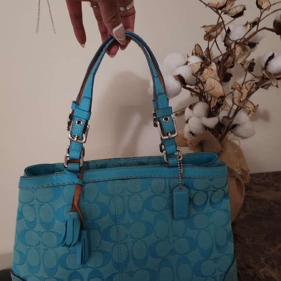 Coach | Bags | Coach Electric Blue Signature Monogram ...